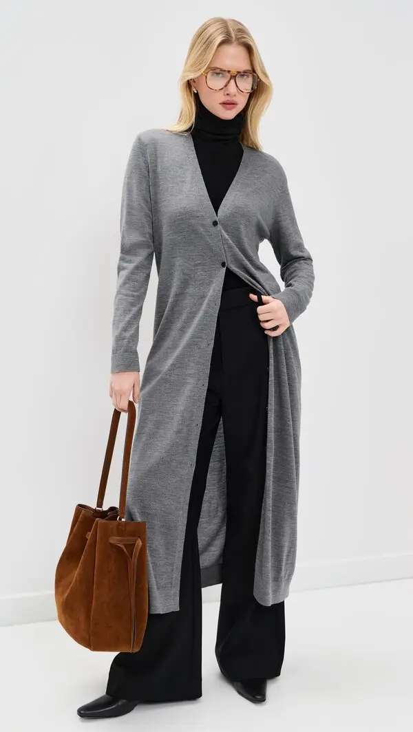 Theory Long Wool Cardigan In Light Heather Grey - 60% Off